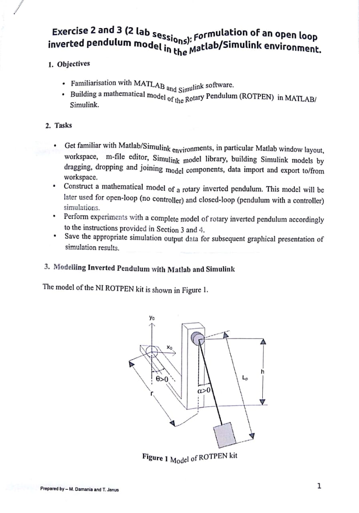 Exercise 2 and 3 (2 labs inverted pendulum modeli | Chegg.com