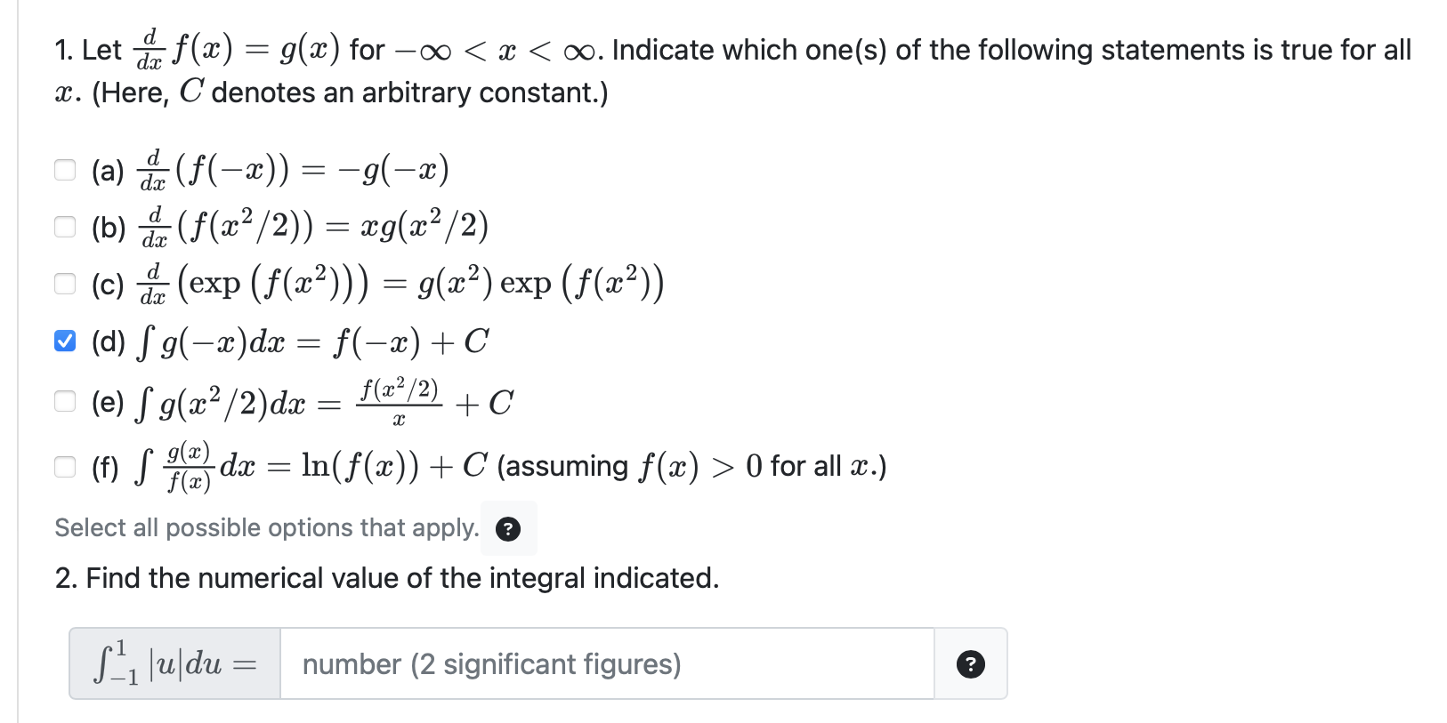 Solved 1. Let dxdf(x)=g(x) for −∞ | Chegg.com