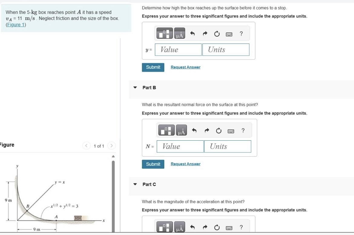 Solved When the 5-kg ﻿box reaches point A ﻿it has a | Chegg.com