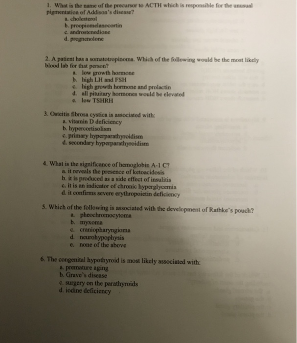 Solved 1. What is the name of the precursor to ACTH which is | Chegg.com