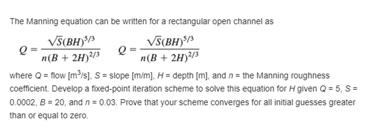 Solved The Manning equation can be written for a rectangular | Chegg.com
