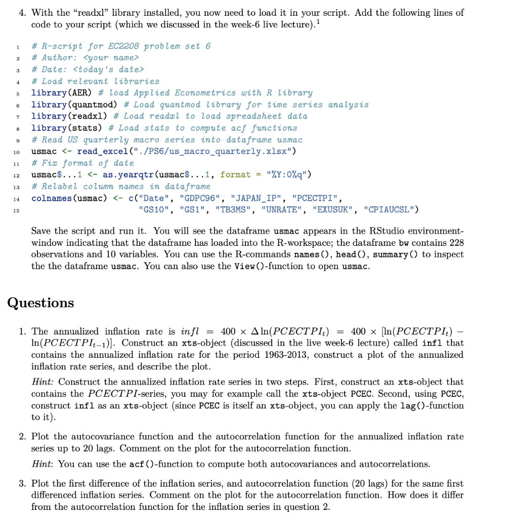 4. With the "readxl" library installed, you now need | Chegg.com