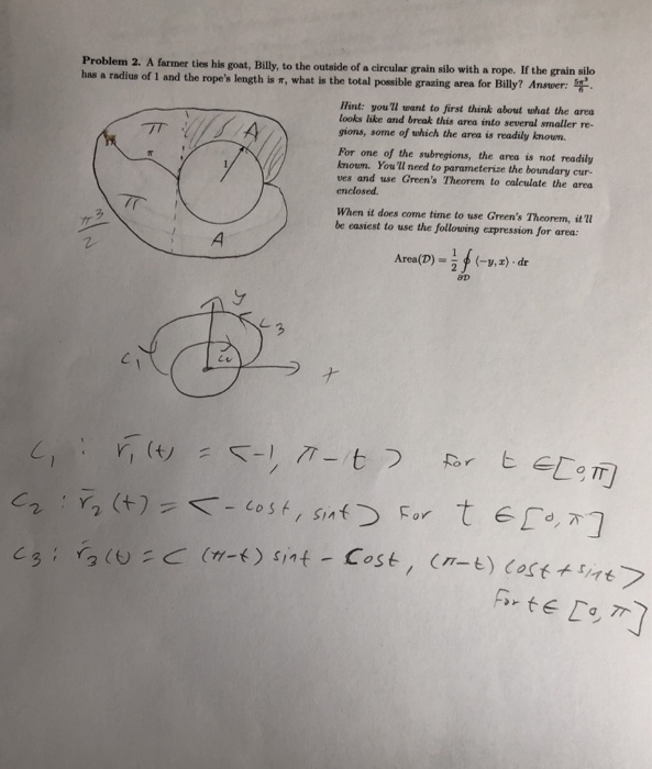 Solved Problem 2. A farmer ties his goat, Billy, to the | Chegg.com