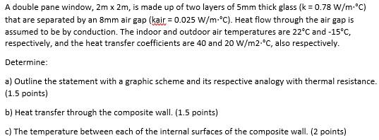 Solved A double pane window, 2m x 2m, is made up of two | Chegg.com