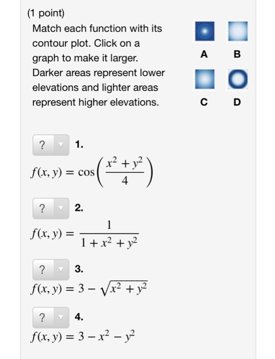 Solved (1 point) Match each function with its contour plot. | Chegg.com