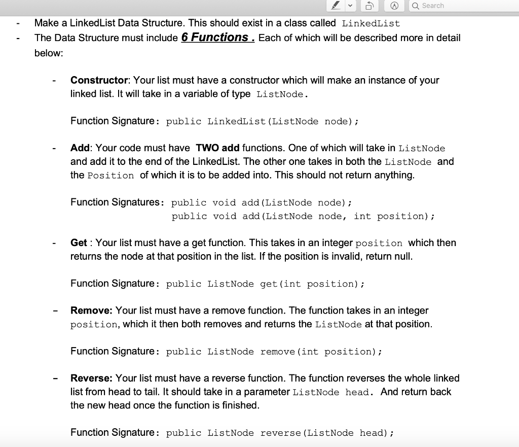 Solved Create a Linked List data structure using your own | Chegg.com