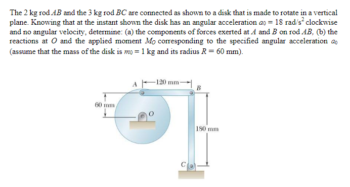 Solved The 2 kg rod AB and the 3 kg rod BC are connected as | Chegg.com