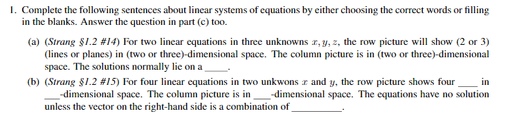 Solved 1. Complete the following sentences about linear | Chegg.com