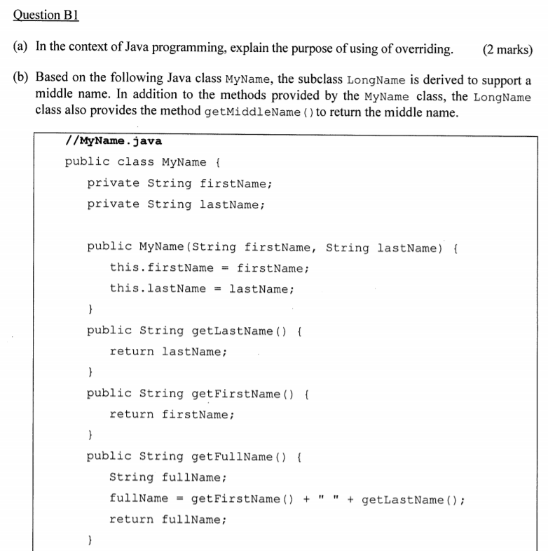 Solved Question B1 (a) In the context of Java programming, | Chegg.com