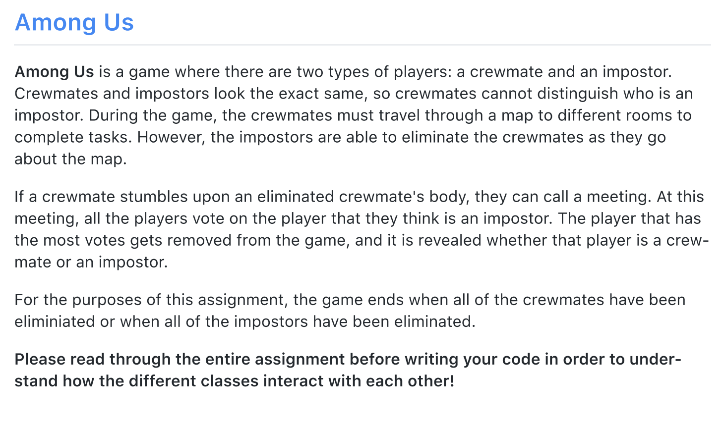 Solved Among Us Among Us is a game where there are two types | Chegg.com