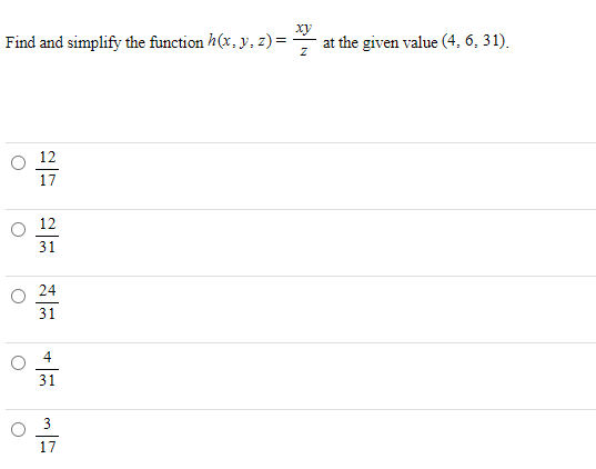 Solved xy Find and simplify the function h(x, y, z)= at the | Chegg.com