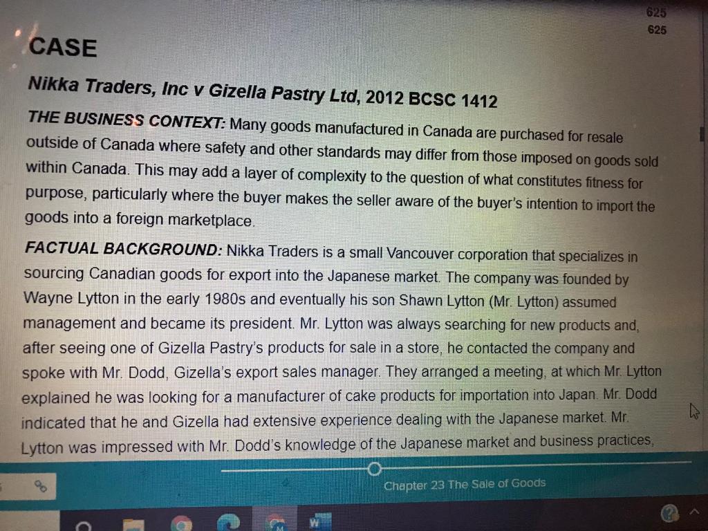 625 625 CASE Nikka Traders, Inc y Gizella Pastry Ltd, | Chegg.com