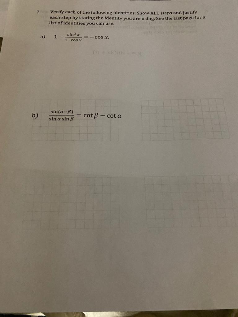 Solved 7. Verify each of the following identities. Show ALL | Chegg.com