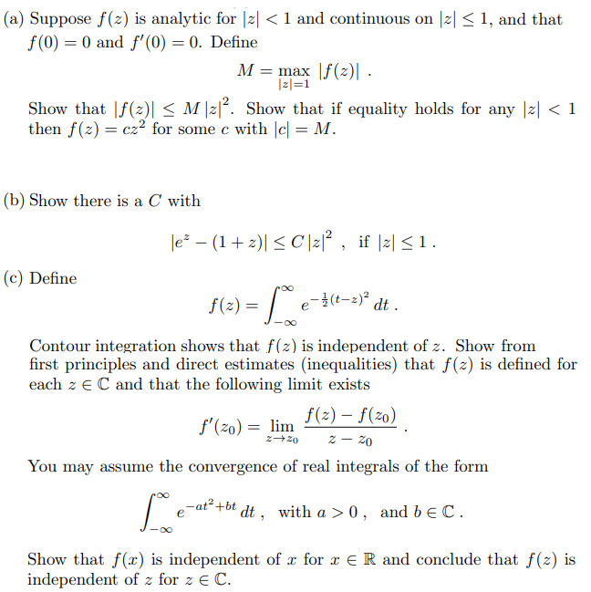 Solved (a) Suppose f(z) is analytic for ∣z∣