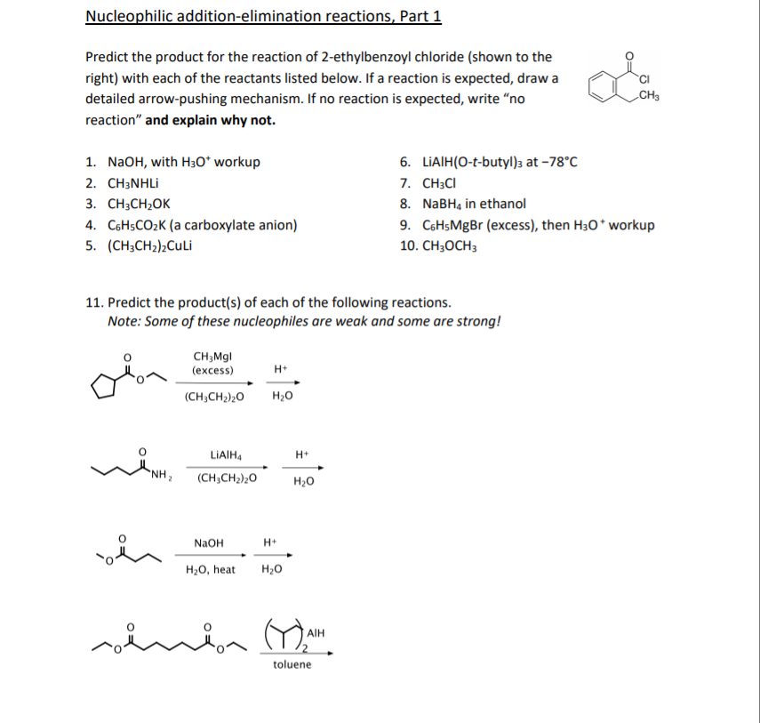 Solved Nucleophilic addition-elimination reactions, Part 1 | Chegg.com