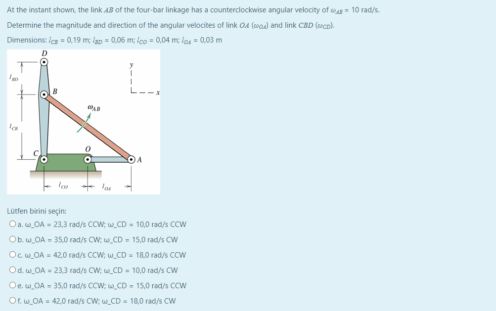 Solved At the instant shown, the link AB of the four-bar | Chegg.com