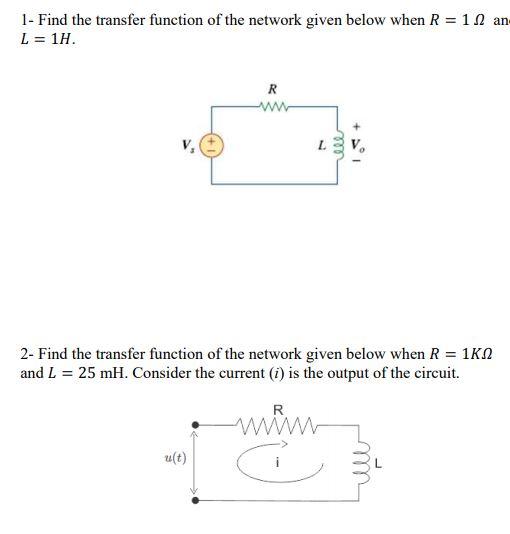 Solved 1- Find the transfer function of the network given | Chegg.com