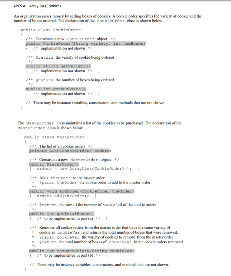 Solved APCS A-ArrayList (Cookies) An organization raises | Chegg.com