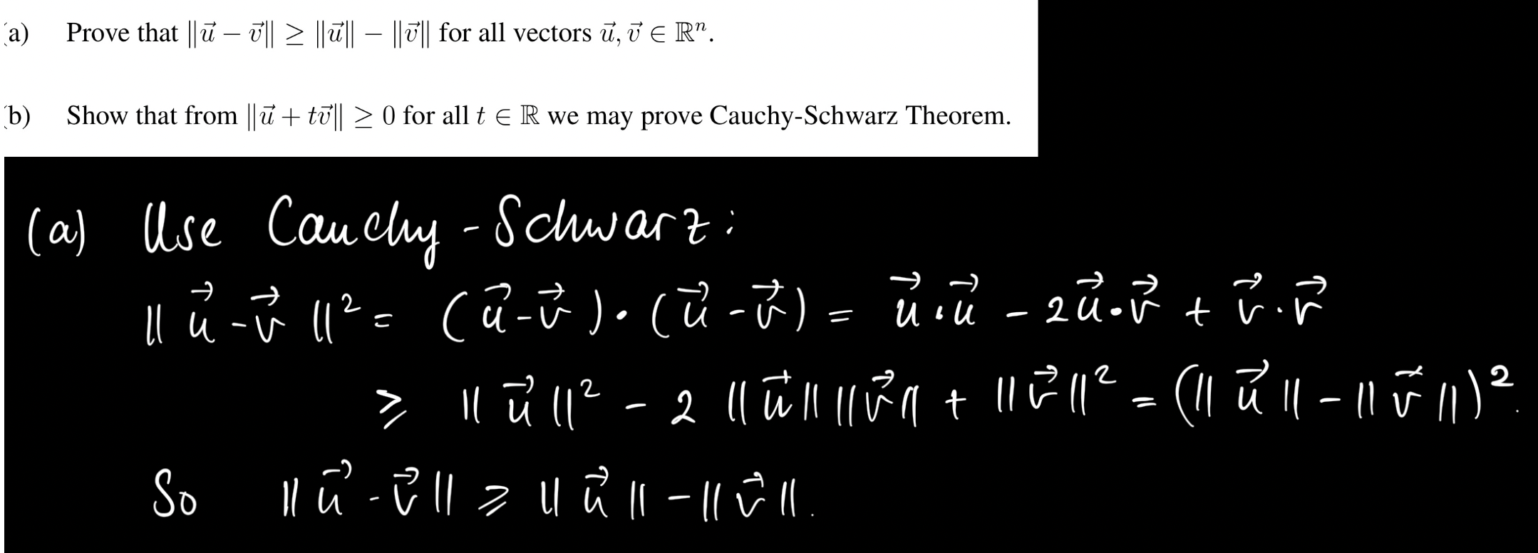 Solved (a) Prove that || - || ≥ ||u|| – ||v|| for all | Chegg.com