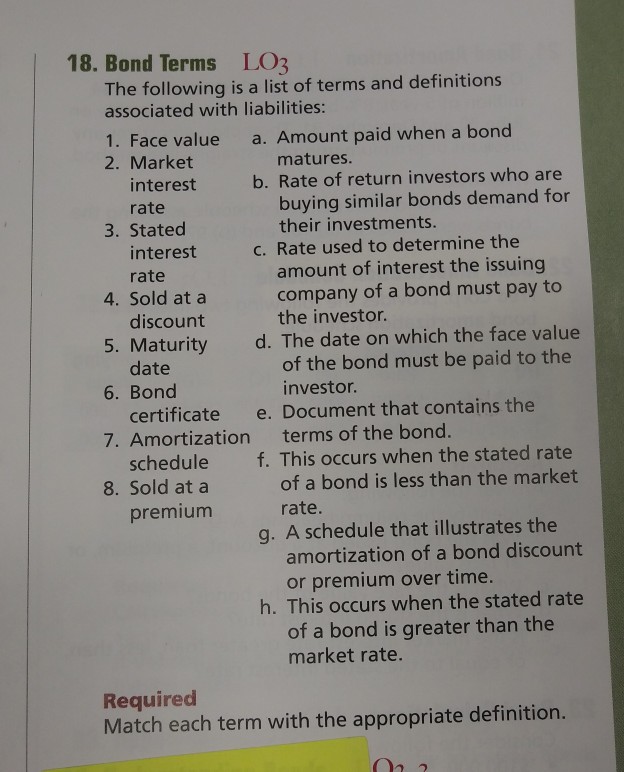 Solved 18. Bond Terms LO3 The following is a list of terms | Chegg.com