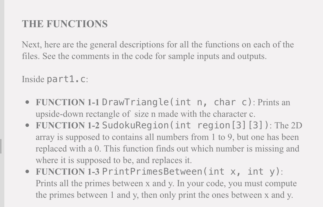 Solved THE FUNCTIONS Next, here are the general descriptions | Chegg.com