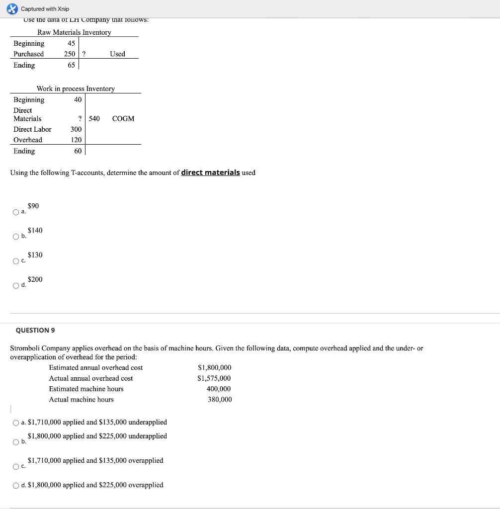 Solved Captured with Xnip Use the data of LH Company that | Chegg.com