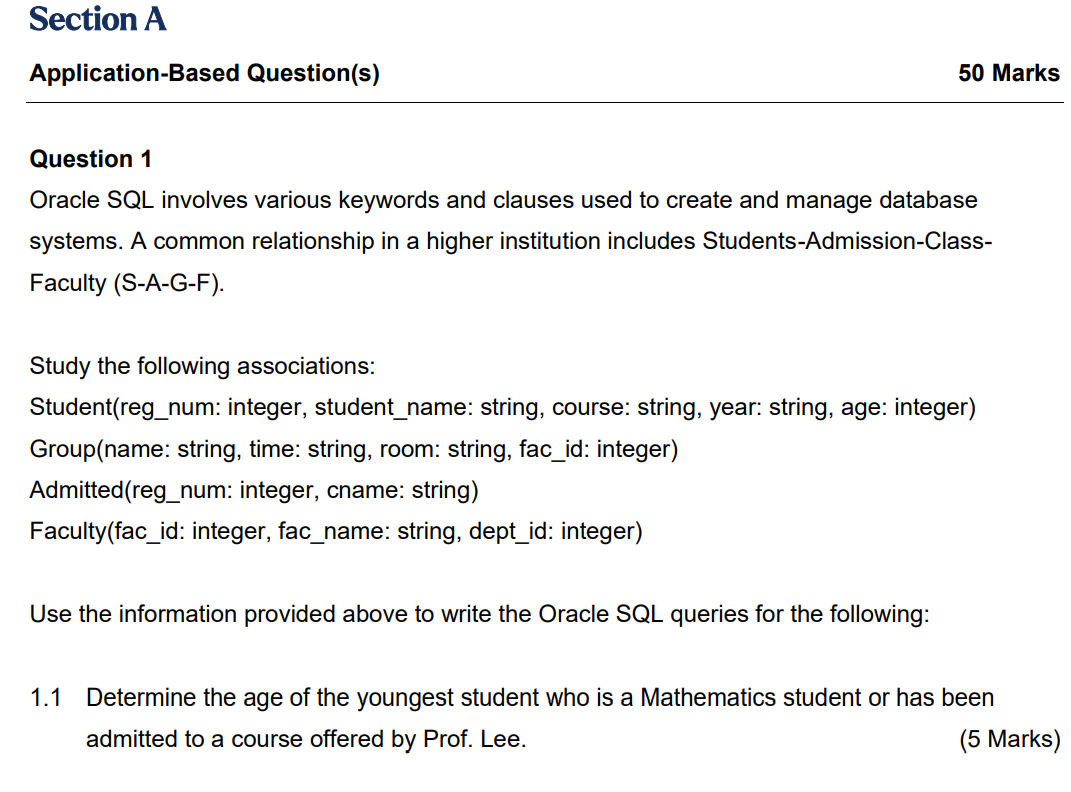 Solved Section A Application-Based Question(s) 50 Marks | Chegg.com