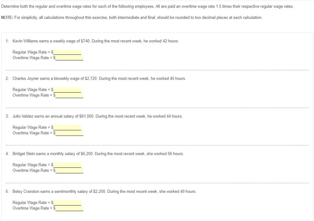 Determine both the regular and overtime wage rates | Chegg.com
