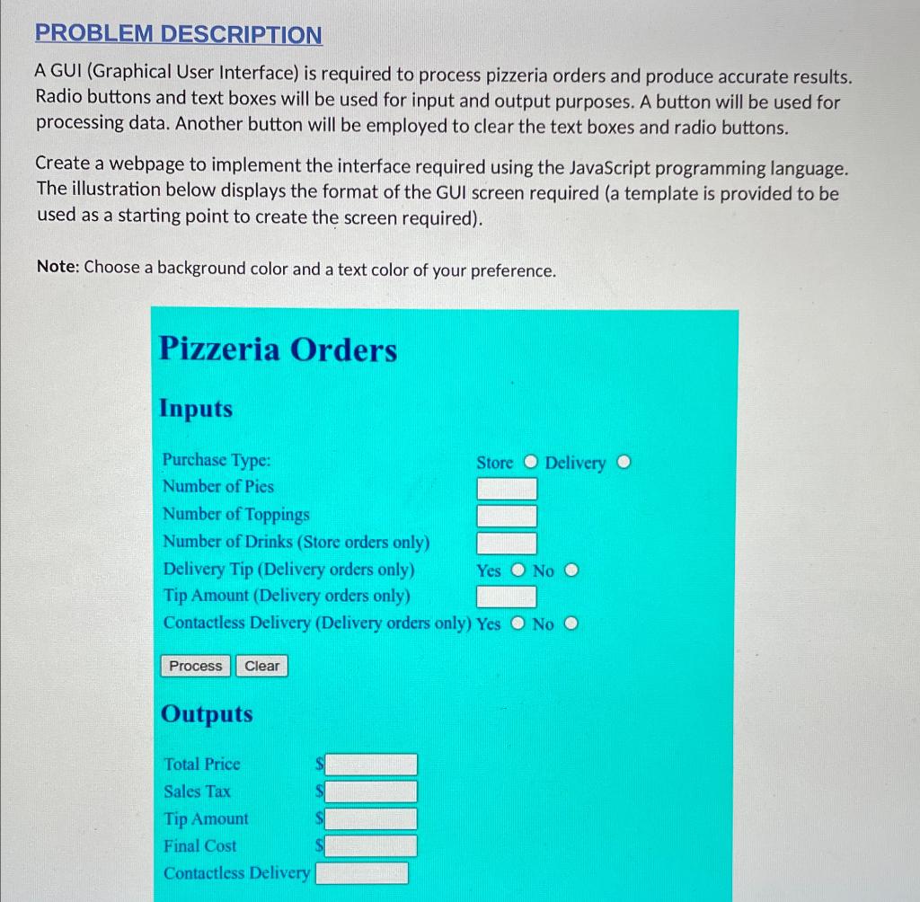 Solved PROBLEM DESCRIPTION A GUI (Graphical User Interface) | Chegg.com