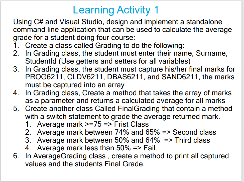 Solved Learning Activity 1 Using C# and Visual Studio, | Chegg.com