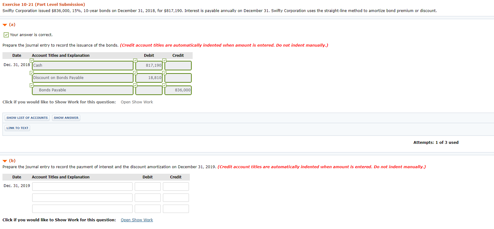Solved Exercise 10-21 (Part Level Submission) Swifty | Chegg.com