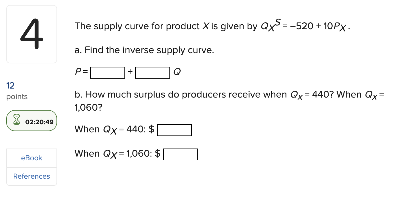 Solved The supply curve for product X is given by | Chegg.com