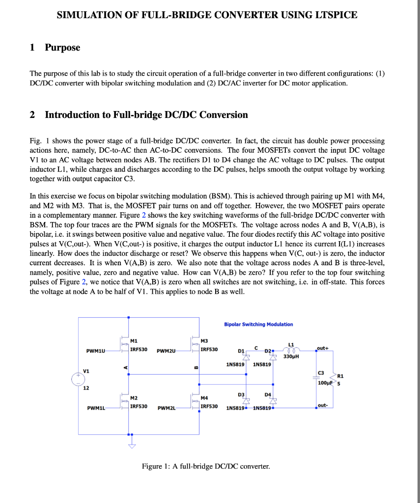 SIMULATION OF FULL-BRIDGE CONVERTER USING LTSPICE 1 | Chegg.com
