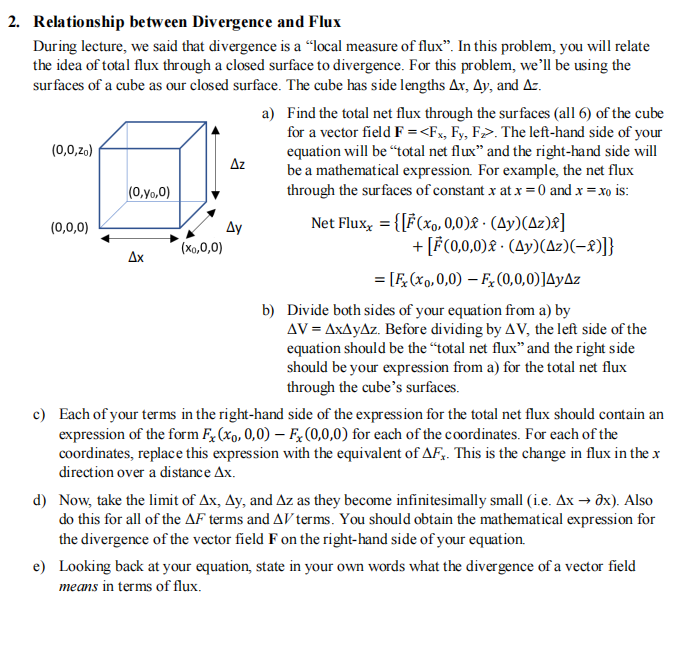 Solved 2. Relationship between Divergence and Flux During | Chegg.com