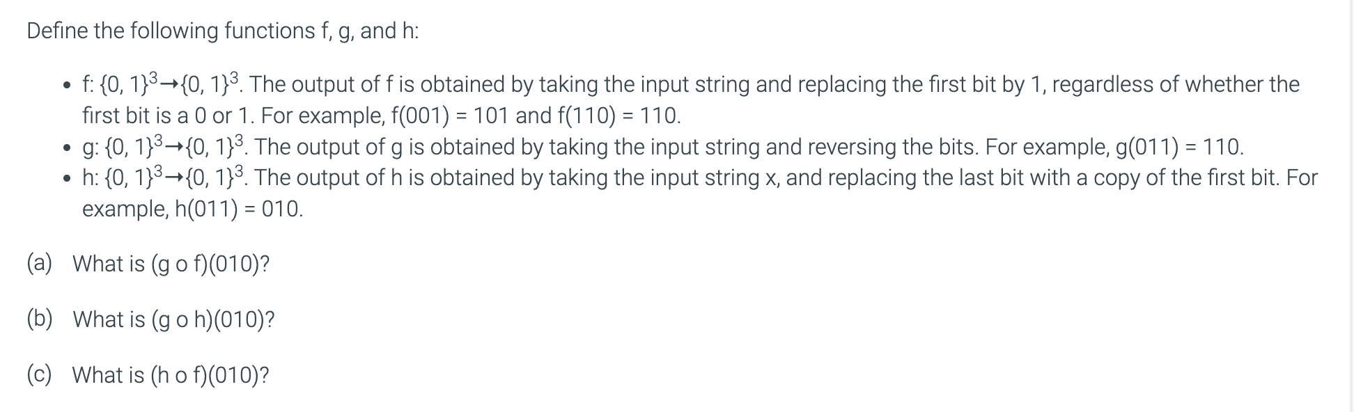 Solved Define the following functions f,g, and h : - | Chegg.com