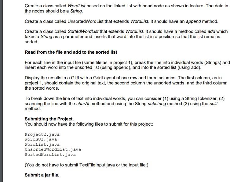 Solved Create A Class Called Wordlist Based On The Linked