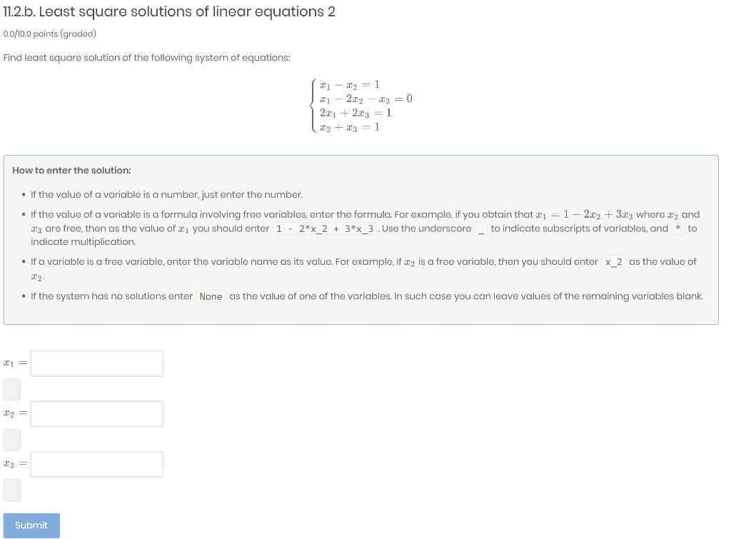 Solved 11.2.b. Least square solutions of linear equations 2 | Chegg.com
