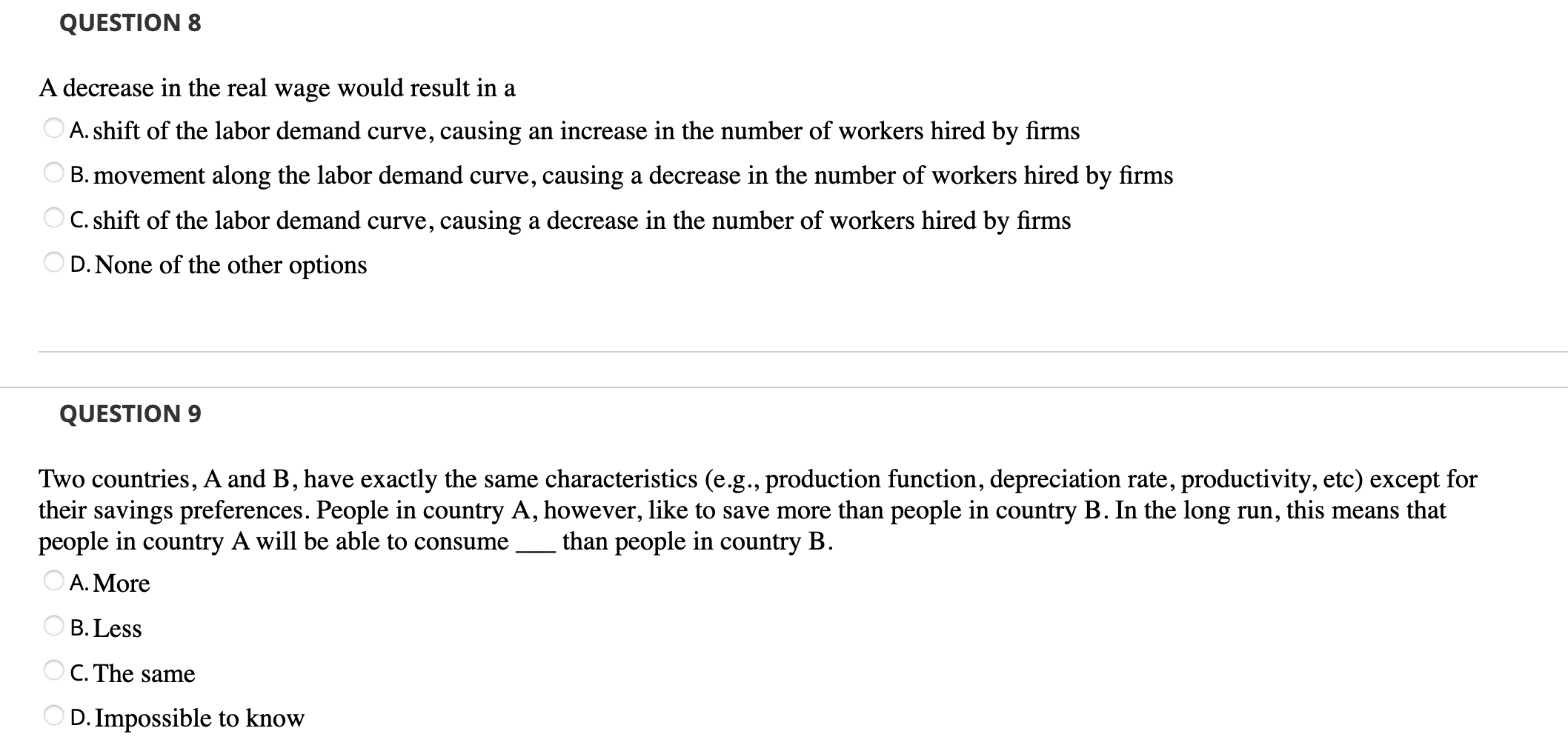 Solved QUESTION 8 A decrease in the real wage would result | Chegg.com