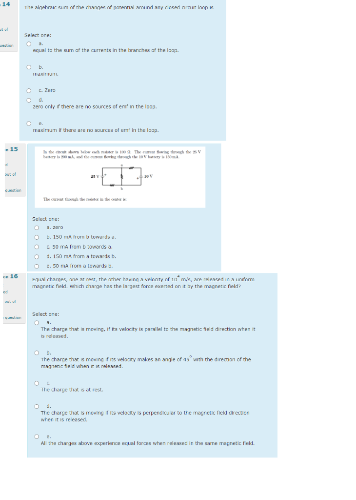 Solved 14 The algebraic sum of the changes of potential | Chegg.com