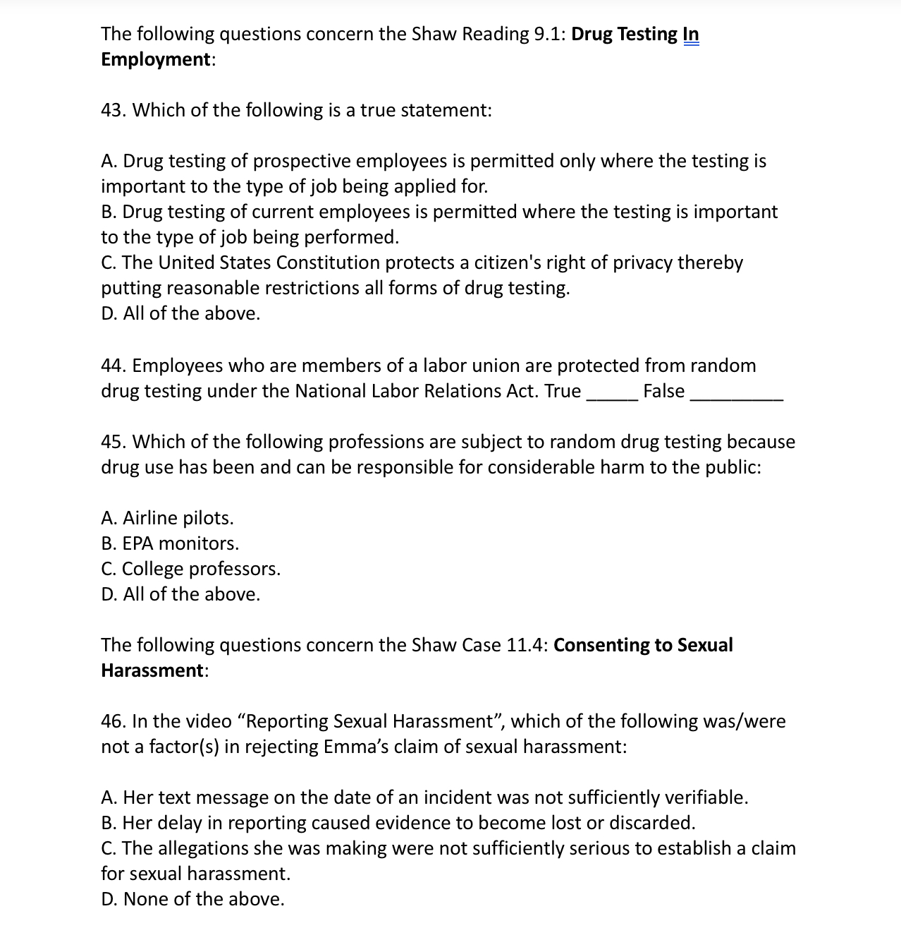 Solved The following questions concern the Shaw Reading 9.1: | Chegg.com