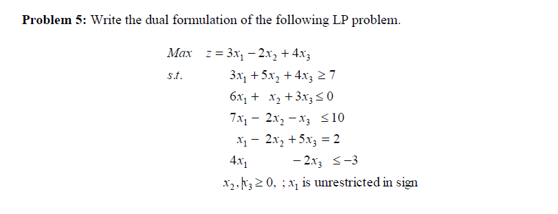 Solved Problem 5: Write the dual formulation of the | Chegg.com