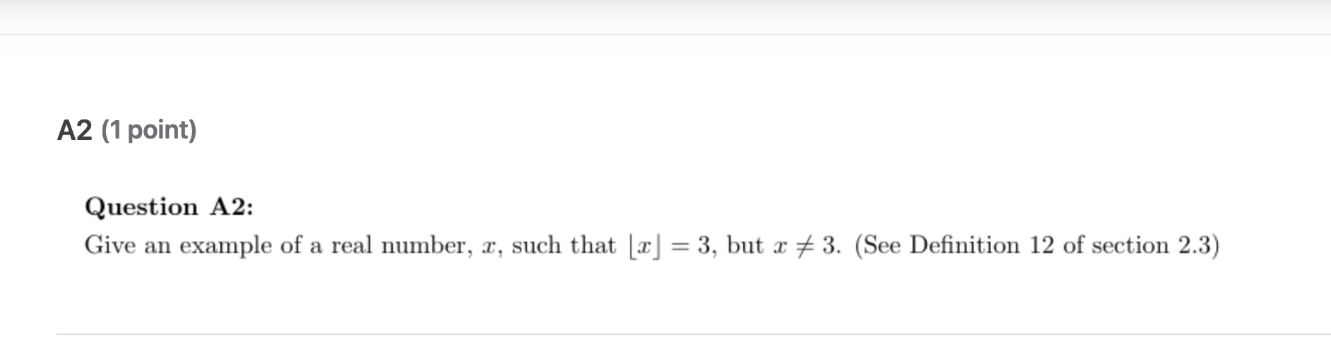 Solved A2 (1 ﻿point)Question A2:Give an ﻿example of ﻿a real | Chegg.com