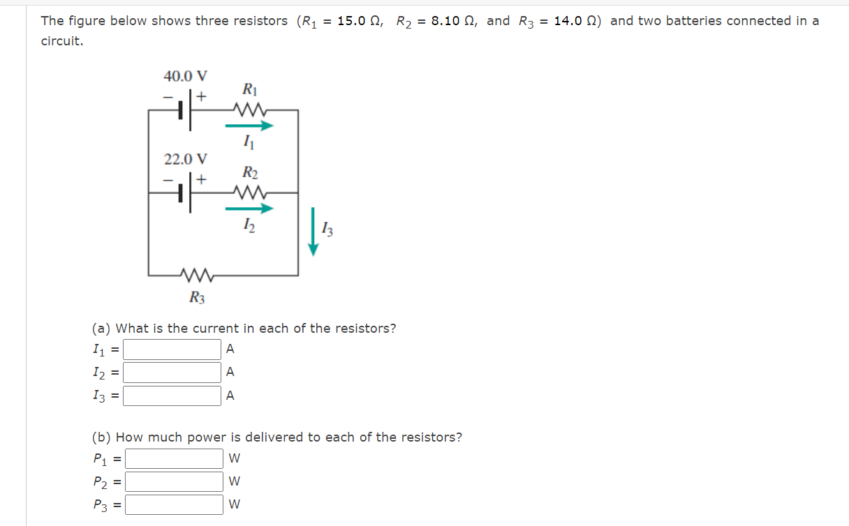 Solved The figure below shows three resistors (R1 = 15.0 2, | Chegg.com