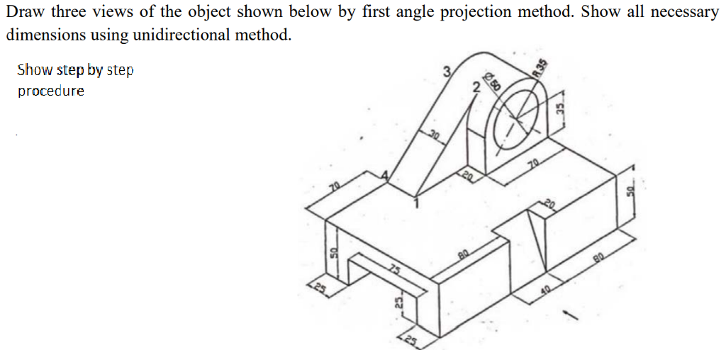 Solved Draw three views of the object shown below by first | Chegg.com