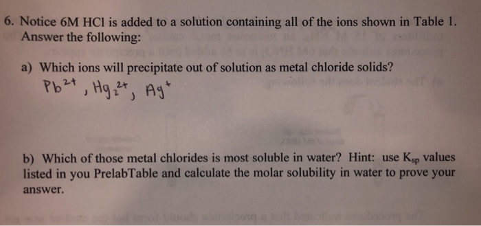 Solved 6 Notice 6m Hcl Is Added To A Solution Containing