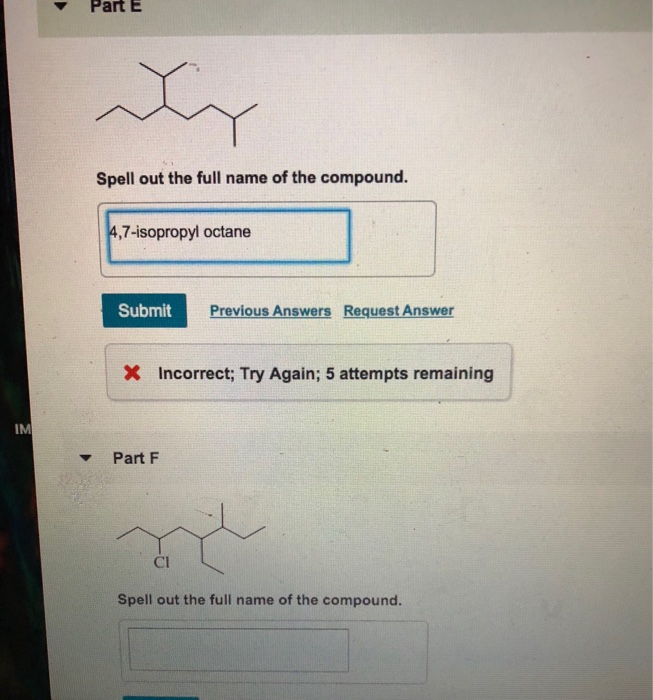 Solved Part E Spell out the full name of the compound. | Chegg.com