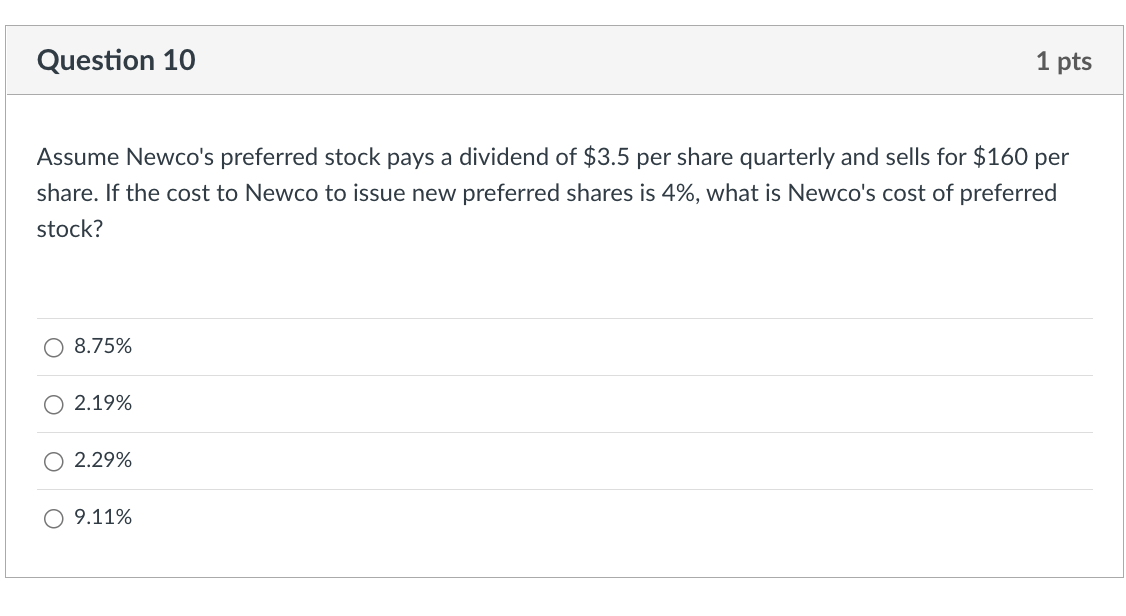 Solved Assume Newco's preferred stock pays a dividend of | Chegg.com Solved Assume Newco's preferred stock pays a dividend of | Chegg.com