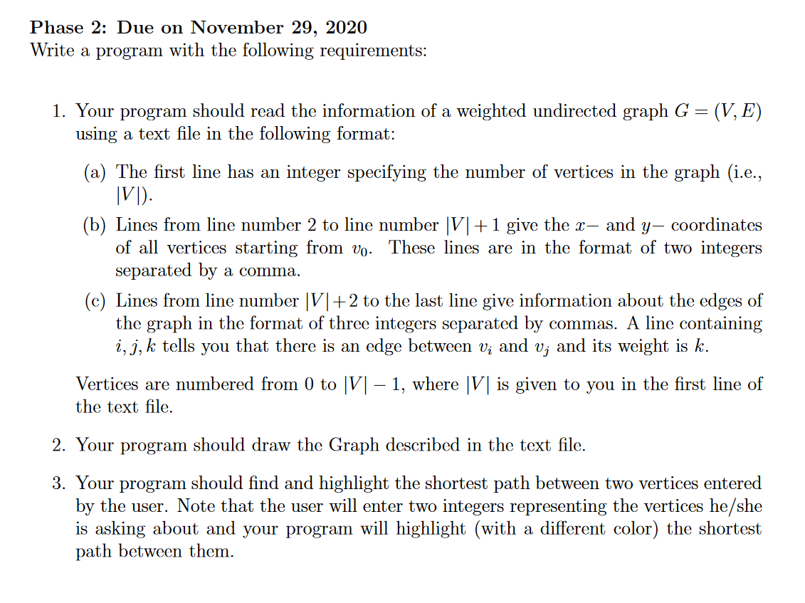 Phase 2: Due on November 29, 2020 Write a program | Chegg.com
