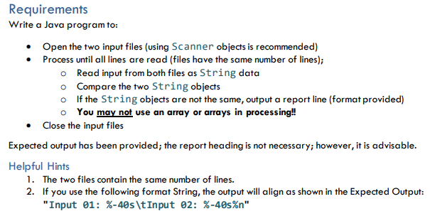 Solved Requirements Write a Java program to: Open the two | Chegg.com