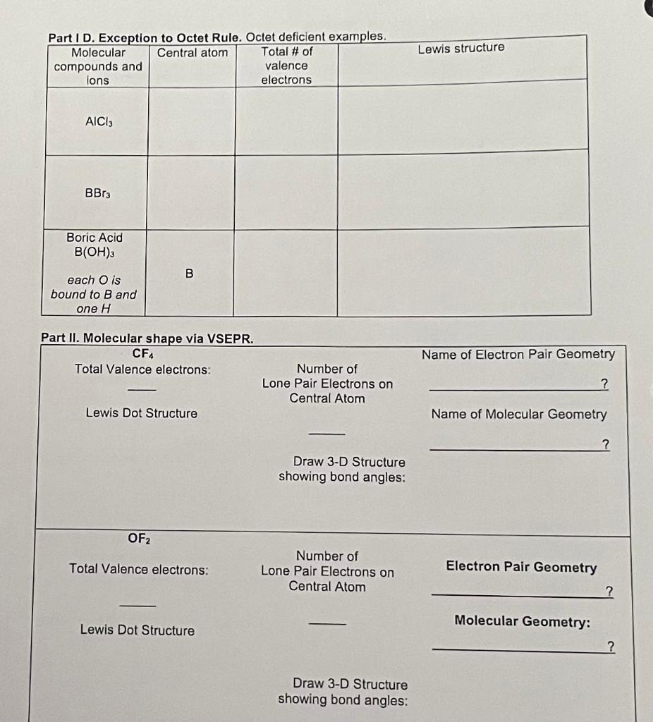 Solved Lewis structure Part I D. Exception to Octet Rule. | Chegg.com